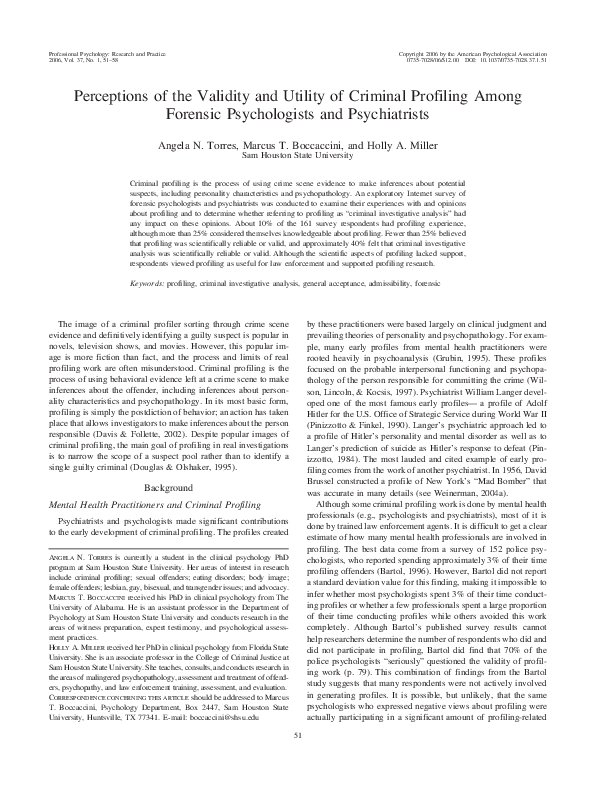 (PDF) Perceptions of the Validity and Utility of Criminal Profiling Among Forensic Psychologists ...