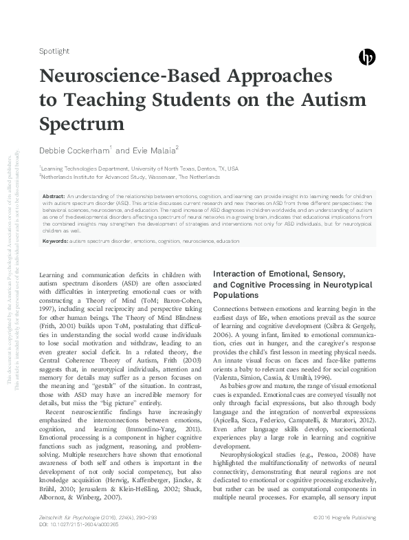 (PDF) Neuroscience-Based Approaches to Teaching Students on the Autism ...