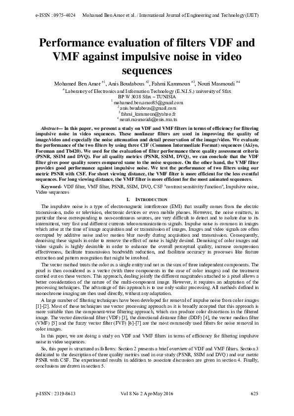 (PDF) Performance evaluation of filters VDF and VMF against impulsive ...
