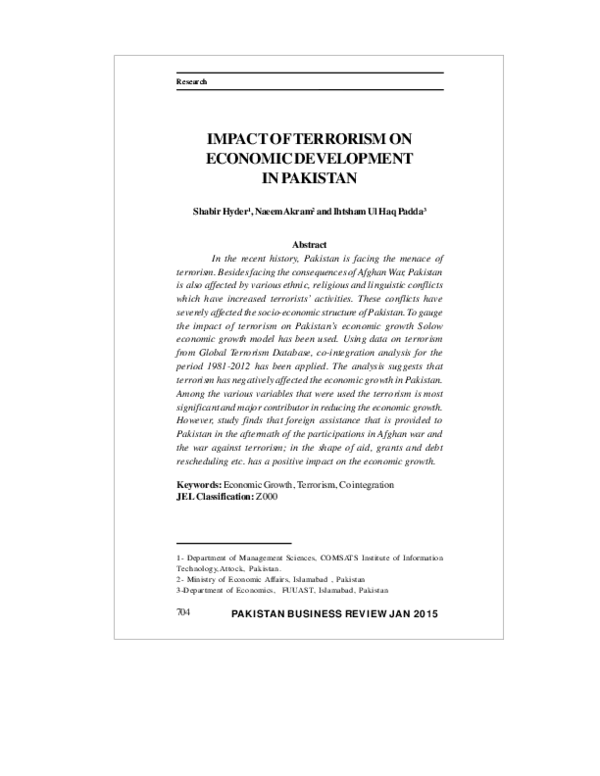 (PDF) PAKISTAN BUSINESS REVIEW JAN 2015 IMPACT OF TERRORISM ON ECONOMIC ...