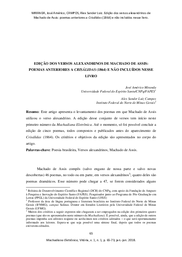 (PDF) Edição dos versos alexandrinos de Machado de Assis: poemas ...