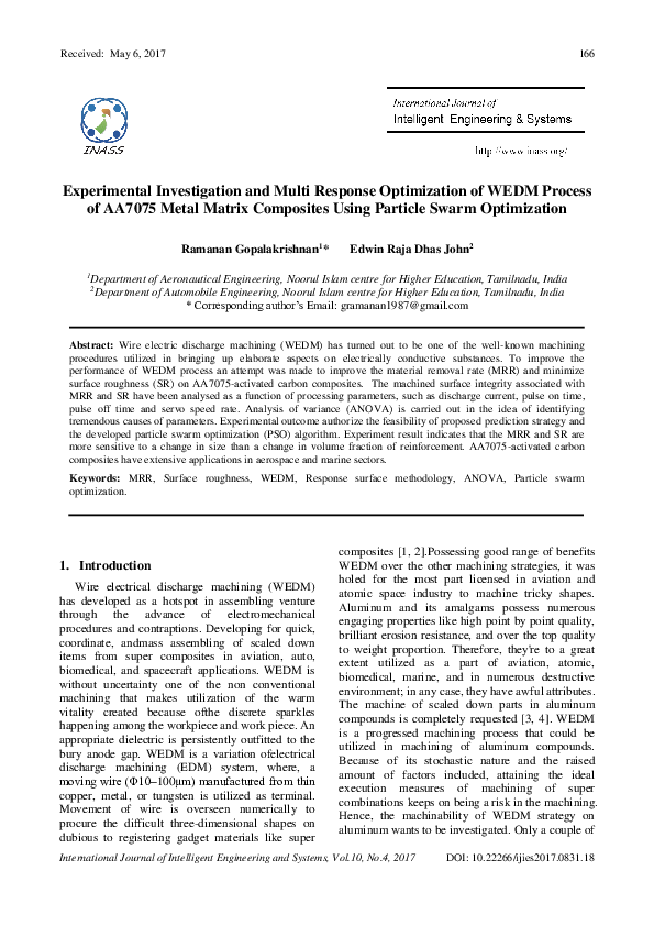 (PDF) Experimental Investigation and Multi Response Optimization of ... (PDF) Experimental Investigation and Multi Response Optimization of ...