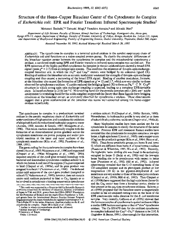 (PDF) Structure of the heme-copper binuclear center of the cytochrome ...