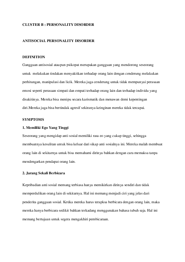(DOC) CLUSTER B : PERSONALITY DISORDER