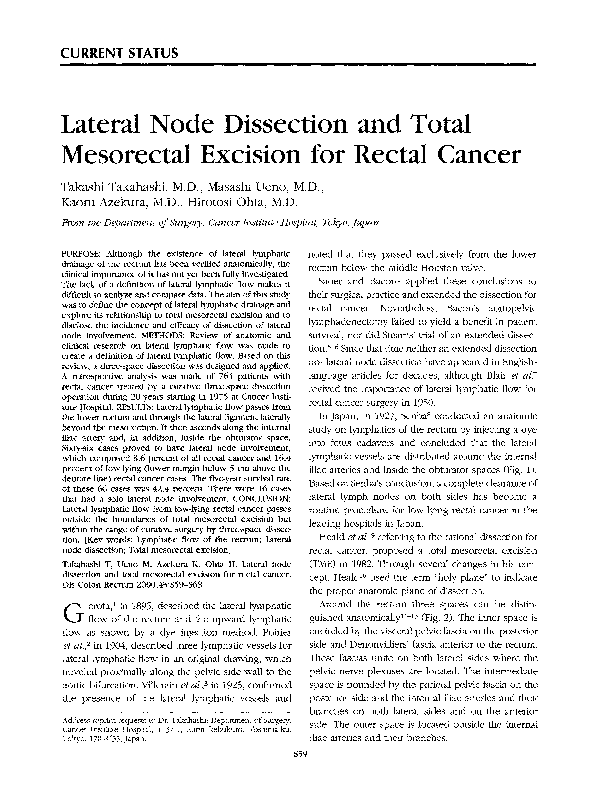 (PDF) Lateral node dissection and total mesorectal excision for rectal cancer