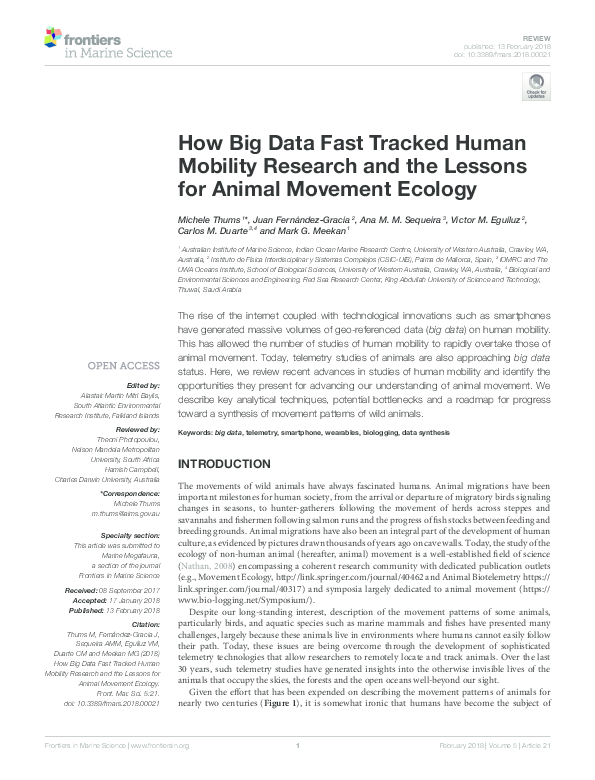 (PDF) How Big Data Fast Tracked Human Mobility Research and the Lessons for Animal Movement Ecology