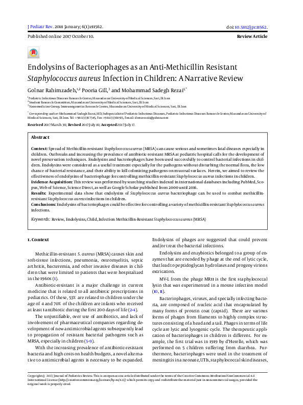 (PDF) Endolysins of Bacteriophages as an Anti-Methicillin Resistant Staphylococcus aureus ...