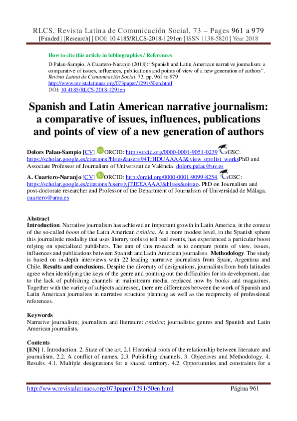 (PDF) Spanish and Latin American narrative journalism: a comparative of ...