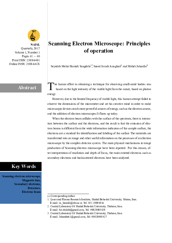 (PDF) Scanning Electron Microscope: Principles of operation