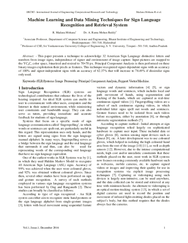 (PDF) Machine Learning and Data Mining Techniques for Sign Language ...
