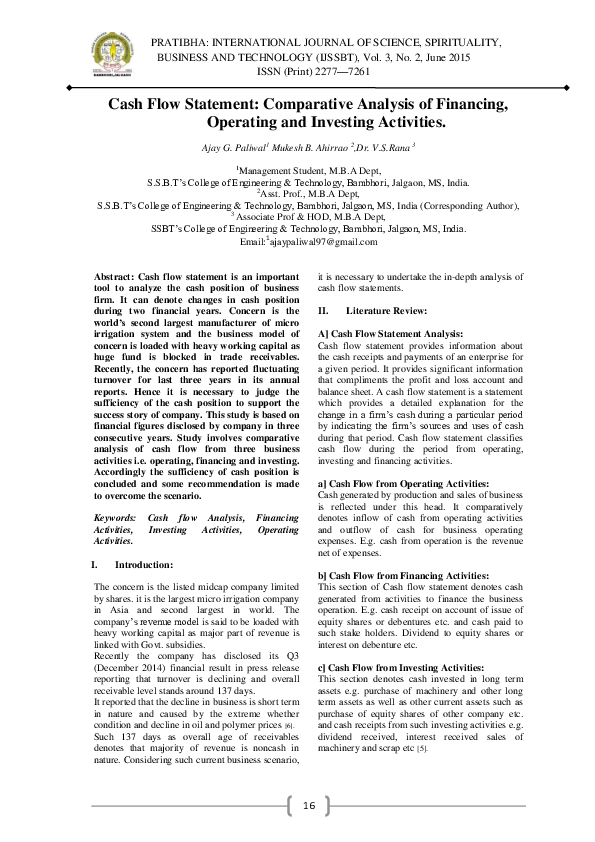 (PDF) Cash Flow Statement: Comparative Analysis of Financing, Operating ...