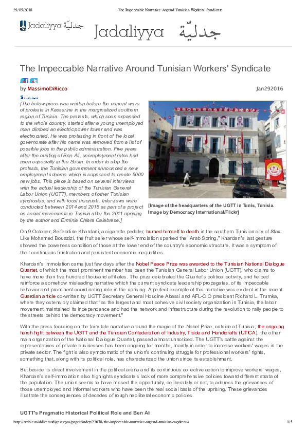 (PDF) The Impeccable Narrative Around Tunisian Workers' Syndicate