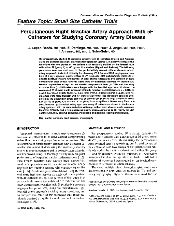 (PDF) Percutaneous right brachial artery approach with 5f catheters for ...