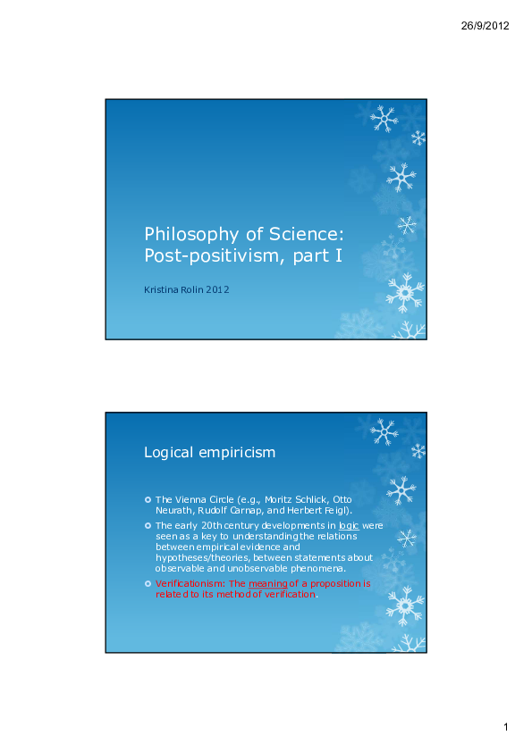 (PDF) Philosophy of Science: Post-positivism, part I Logical empiricism