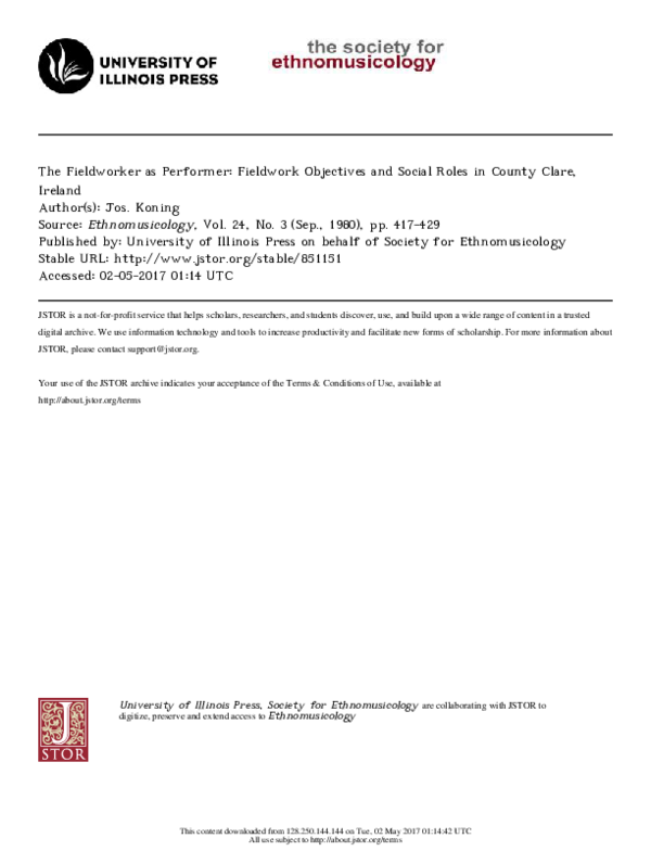 (PDF) The Fieldworker as Performer: Fieldwork Objectives and Social ...