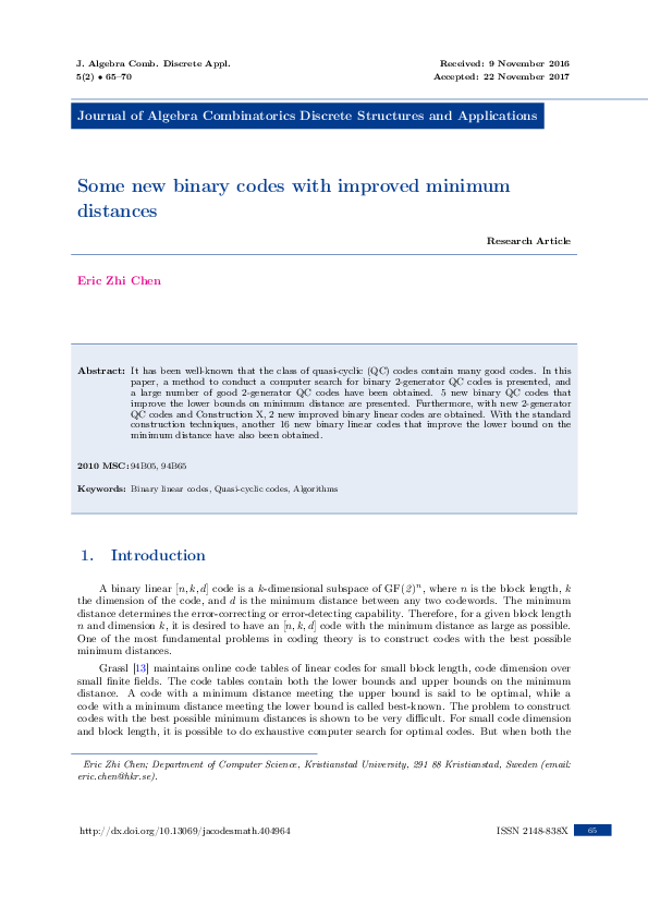 (PDF) New QC Codes with Enhanced Minimum Distances