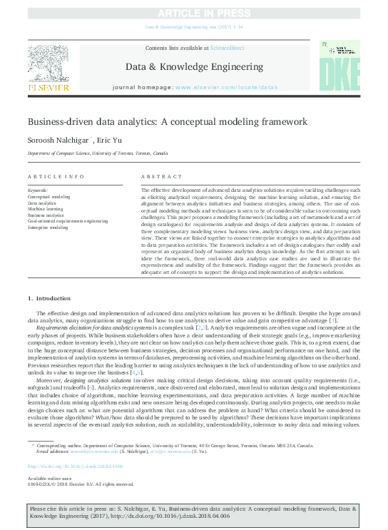Pdf Business Driven Data Analytics A Conceptual Modeling Framework
