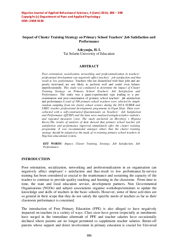 (PDF) Impact of Cluster Training Strategy on Primary School Teachers ...
