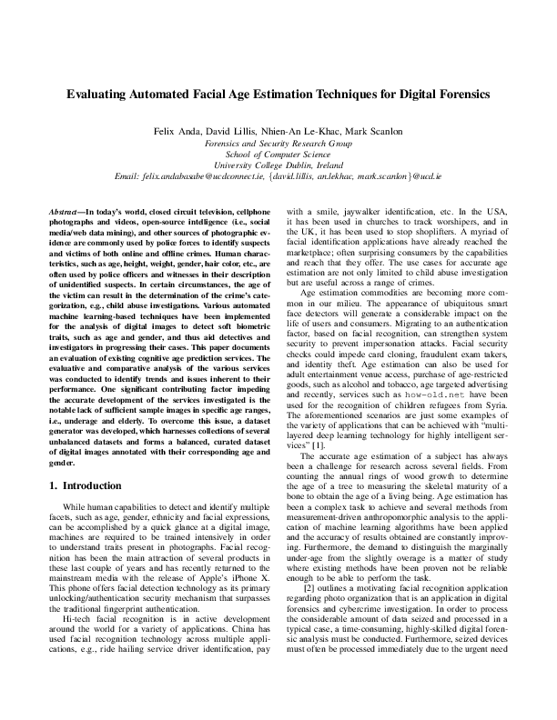 (PDF) Evaluating Automated Facial Age Estimation Techniques for Digital Forensics
