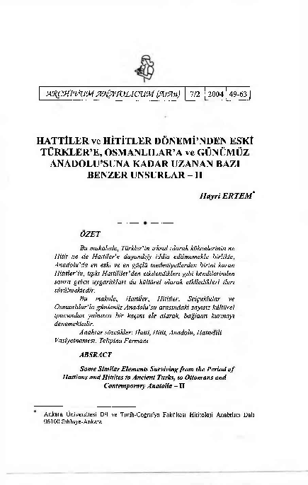 (PDF) HATTİLER ve HİTİTLER DÖNEMİ'NDEN ESKİ TÜRKLER'E, OSMANLILAR'A ve ...