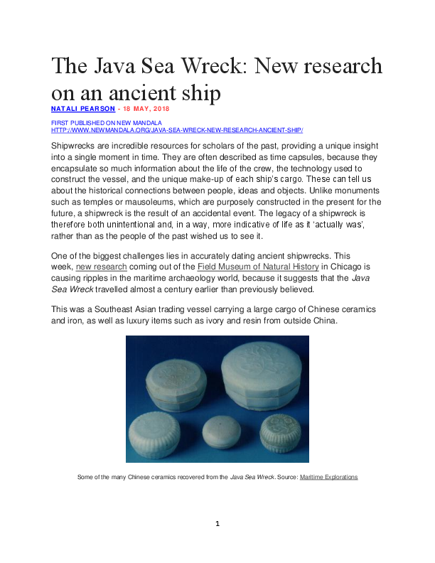 (PDF) Blog: The Java Sea Wreck: New research on an ancient ship