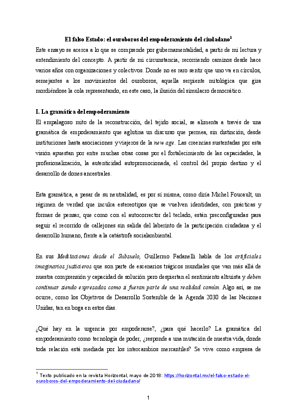 (PDF) El falso Estado: el ouroboros del empoderamiento del ciudadano