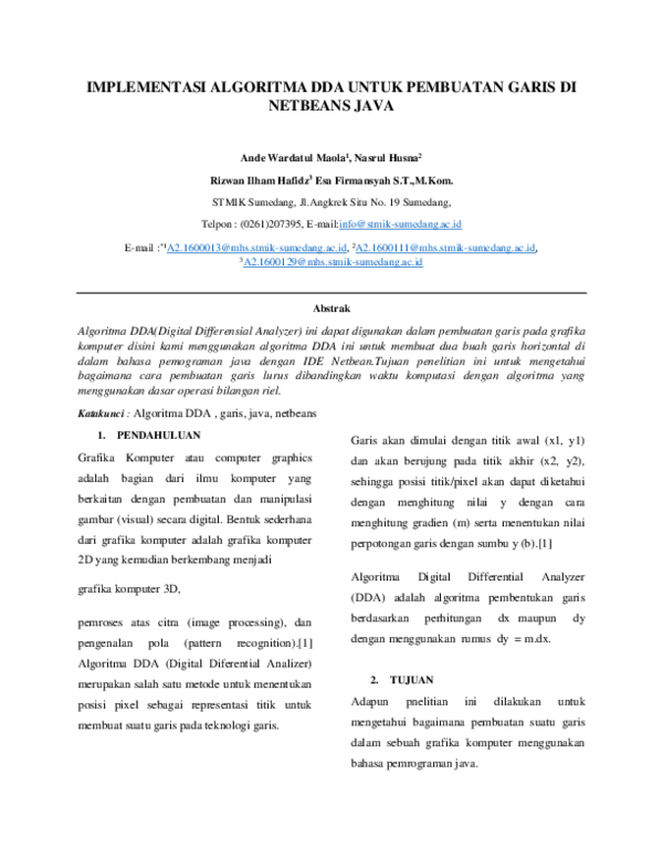 (DOC) IMPLEMENTASI ALGORITMA DDA UNTUK PEMBUATAN GARIS DI NETBEANS JAVA