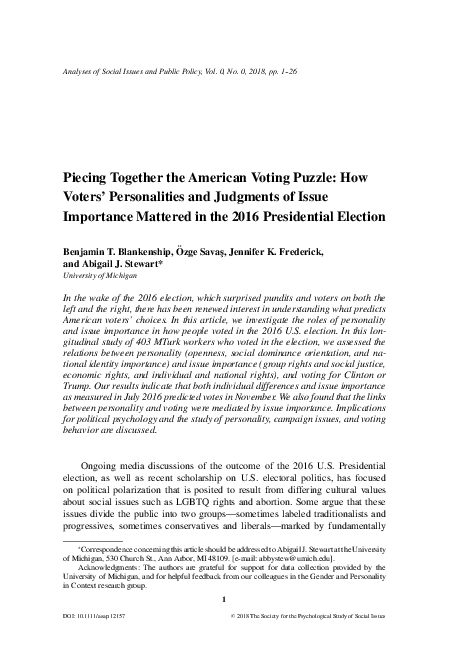 (PDF) Piecing Together the American Voting Puzzle: How Voters ...