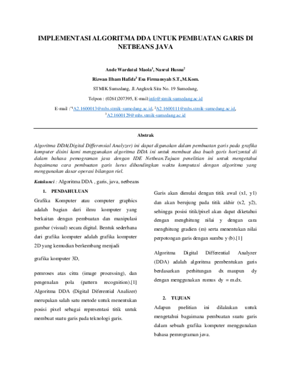 (PDF) IMPLEMENTASI ALGORITMA DDA UNTUK PEMBUATAN GARIS DI NETBEANS JAVA