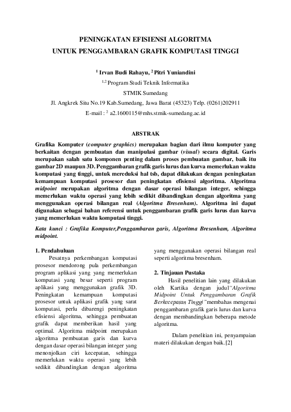 (PDF) PENINGKATAN EFISIENSI ALGORITMA UNTUK PENGGAMBARAN GRAFIK KOMPUTASI TINGGI