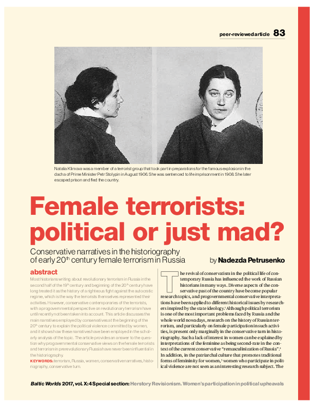 (PDF) Female Terrorists: Political or just Mad? Conservative Narratives ...