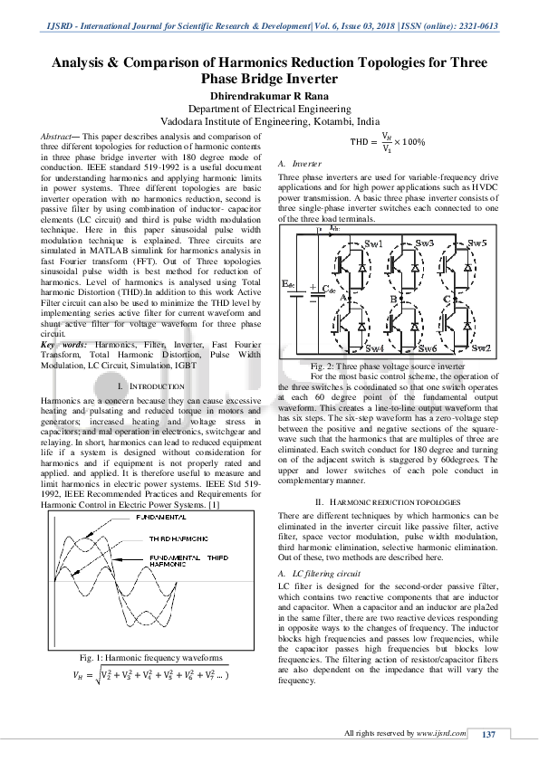 (PDF) Analysis & Comparison of Harmonics Reduction Topologies for Three Phase Bridge Inverter