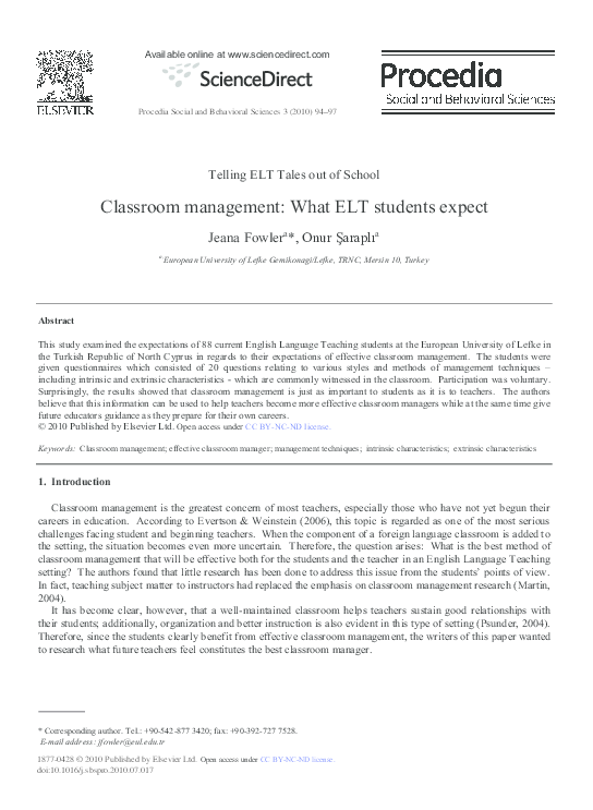(PDF) CLASSROOM MANAGEMENT: WHAT ELT STUDENTS EXPECT
