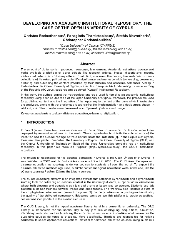 (PDF) DEVELOPING AN ACADEMIC INSTITUTIONAL REPOSITORY. THE CASE OF THE ...