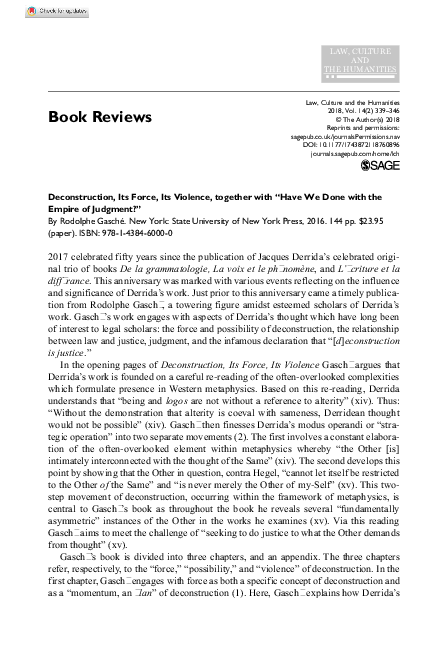 (PDF) Review of Rodolphe Gasché, 'Deconstruction, Its Force, Its ...