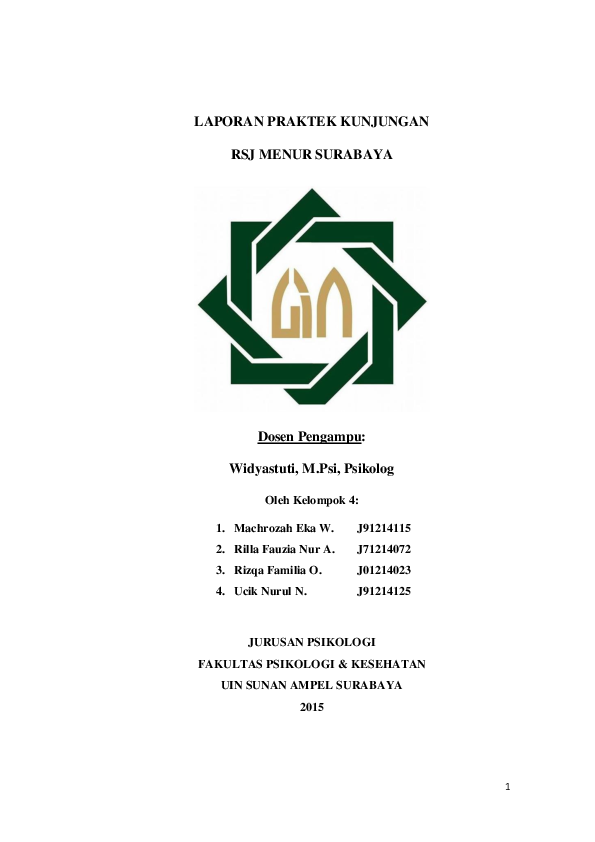(DOC) LAPORAN PRAKTEK KUNJUNGAN RSJ MENUR SURABAYA