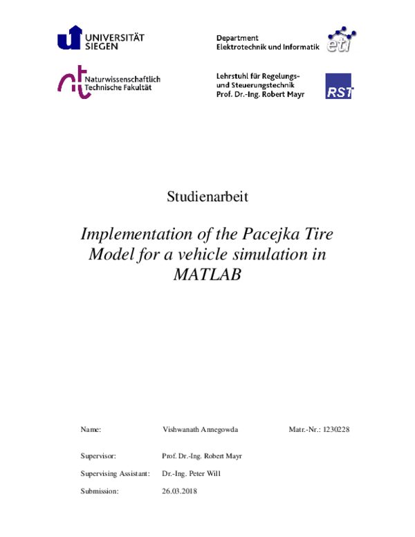 (PDF) Implementation of the Pacejka Tire Model for a vehicle simulation ...