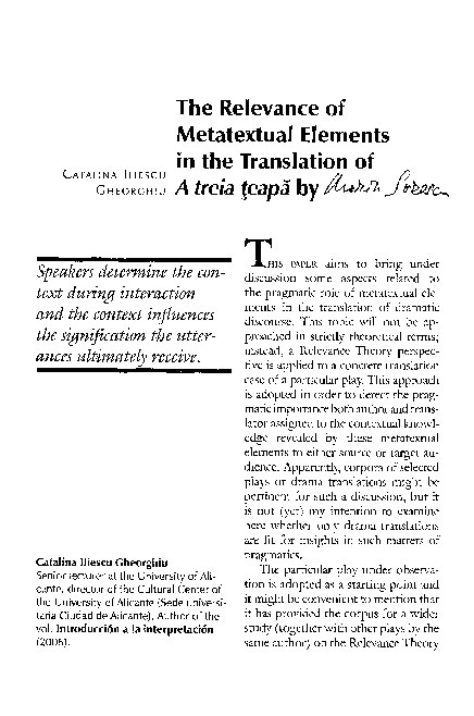 (PDF) The relevance of metatextual elements in the translation of "A ...