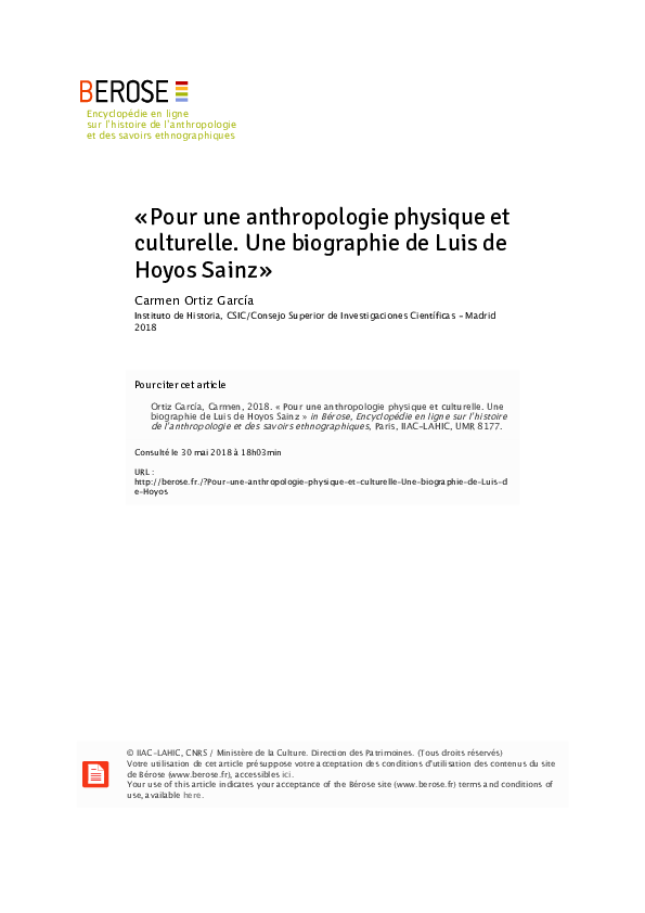 (PDF) Pour une anthropologie physique et culturelle. Une biographie de Luis de Hoyos Sainz ...