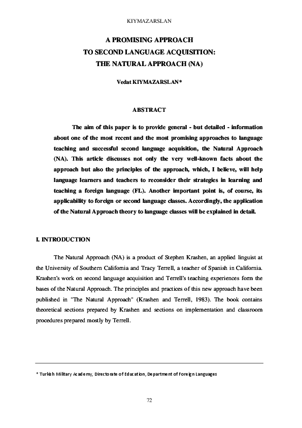 (PDF) A PROMISING APPROACH TO SECOND LANGUAGE ACQUISITION: THE NATURAL ...