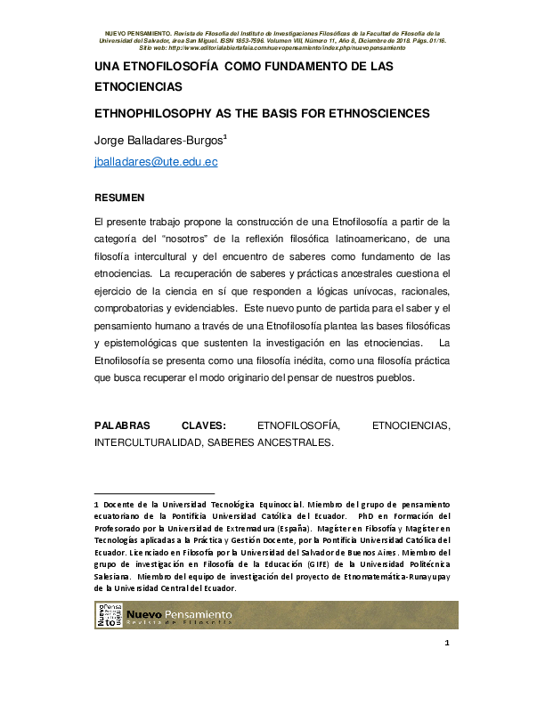 (PDF) UNA ETNOFILOSOFÍA COMO FUNDAMENTO DE LAS ETNOCIENCIAS ...