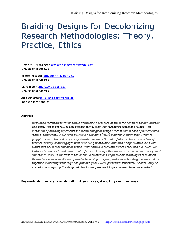 (PDF) Braiding Designs for Decolonizing Research Methodologies: Theory ...