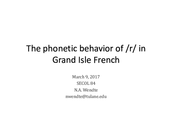 (PDF) The phonetic behavior of /r/ in Grand Isle French