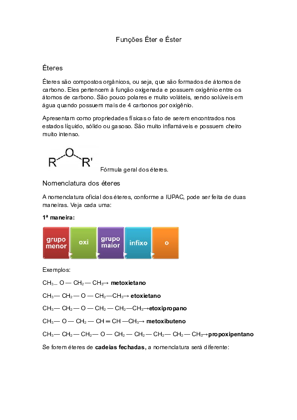 (DOC) Funções Éter e Éster