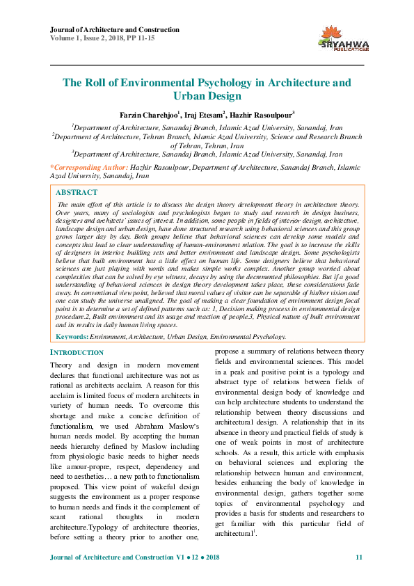 (PDF) The Role of Environmental Psychology in Architecture and Urban Design