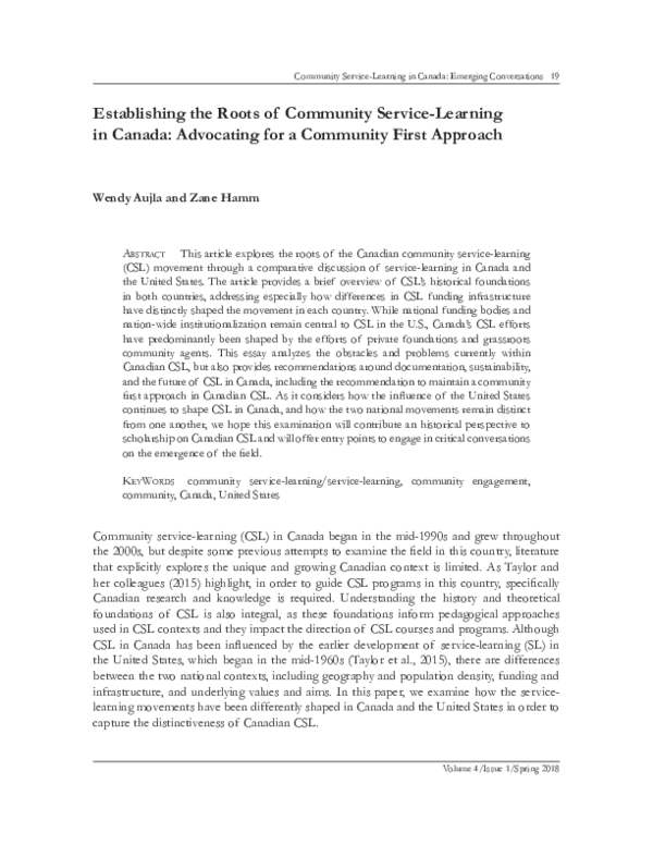(PDF) Establishing the Roots of Community Service-Learning in Canada ...
