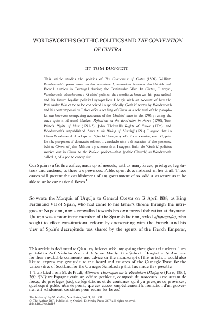 (PDF) Wordsworths Gothic Politics and the Convention of Cintra