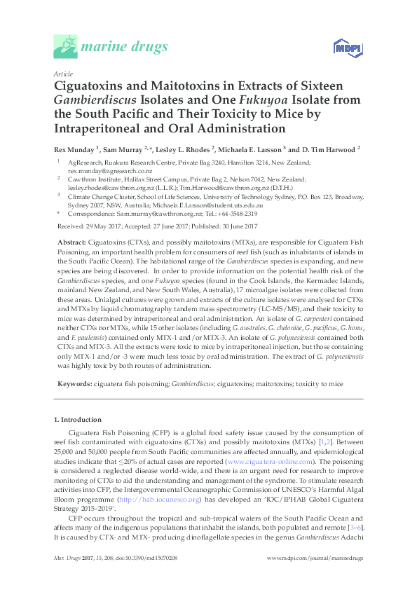 (PDF) Ciguatoxins and Maitotoxins in Extracts of Sixteen Gambierdiscus ...