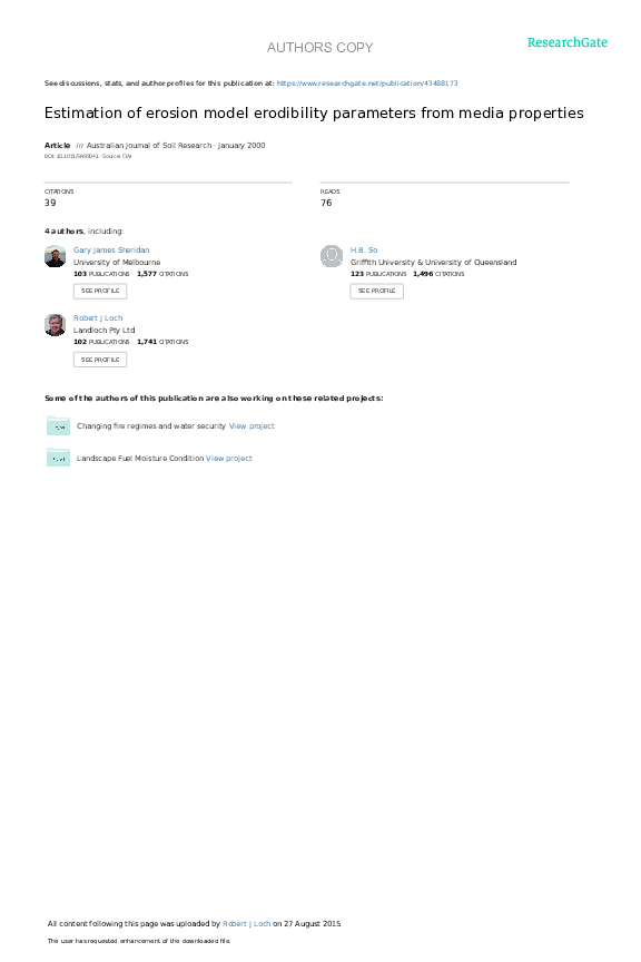 Pdf Estimation Of Erosion Model Erodibility Parameters From Media Properties Pdf