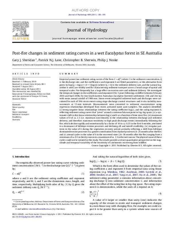 (PDF) Post-fire changes in sediment rating curves in a wet Eucalyptus ...
